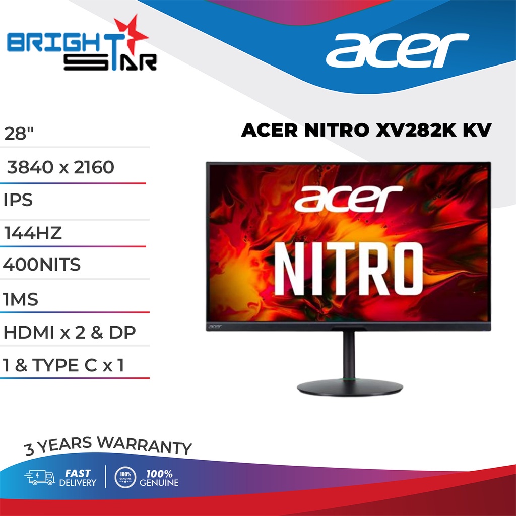 ACER 28" ACER NITRO XV282K KV XV282KKV GAMING MONITOR / 28" / 3840x2160 ...