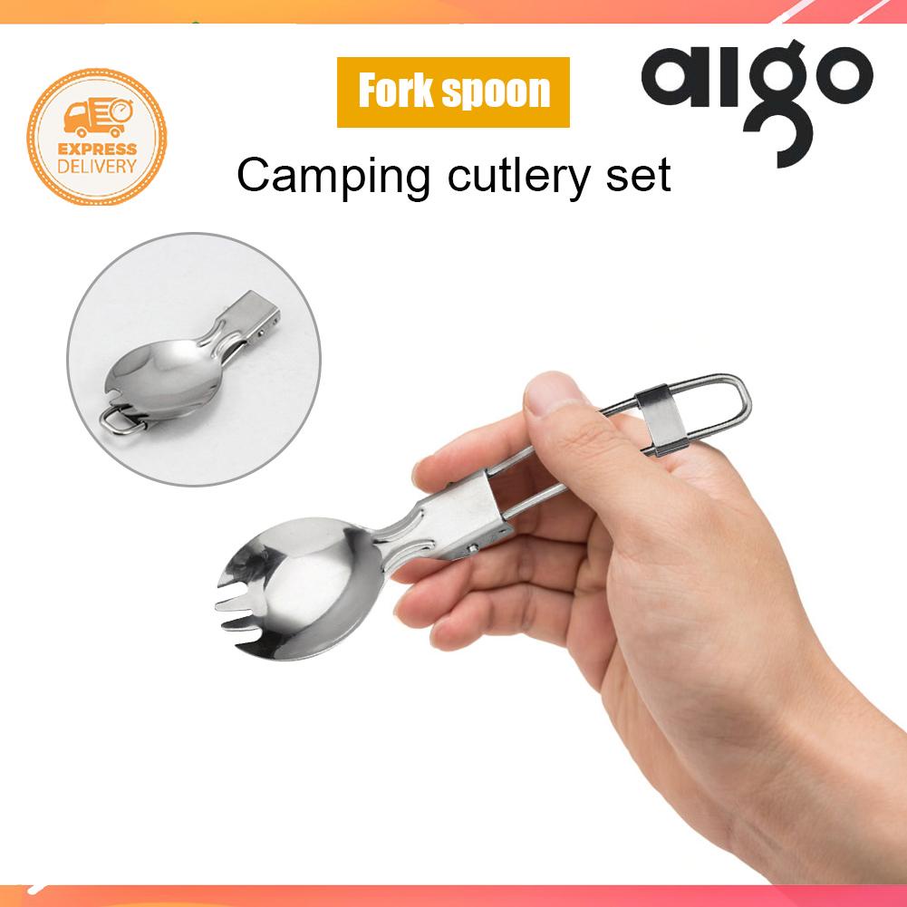 Folding Portable Camping Spoon Fork Outdoor Hiking Picnic Cutlery ...