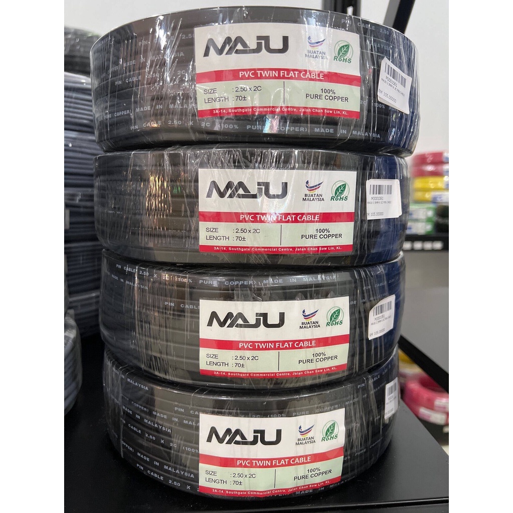 MAJU 2.5MM x 2C PIN PVC TWIN FLAT CABLE / WAYAR KEMBAR 2 / CABLE LAMPU ...