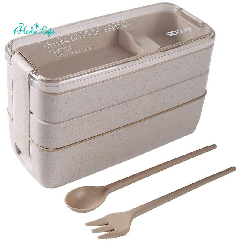 Japanese Lunch Box Bento Box , 3-In-1 Compartment, Wheat Straw, Eco-Friendly Bento Lunch Box ...