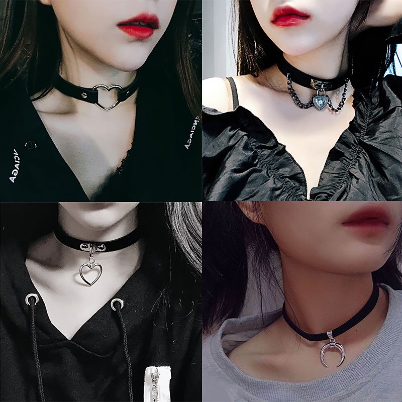 Y2K Cosplay Harajuku Punk Rock Gothic Collar Choker Sexy PU Leather Heart Cross Spike Collar ...