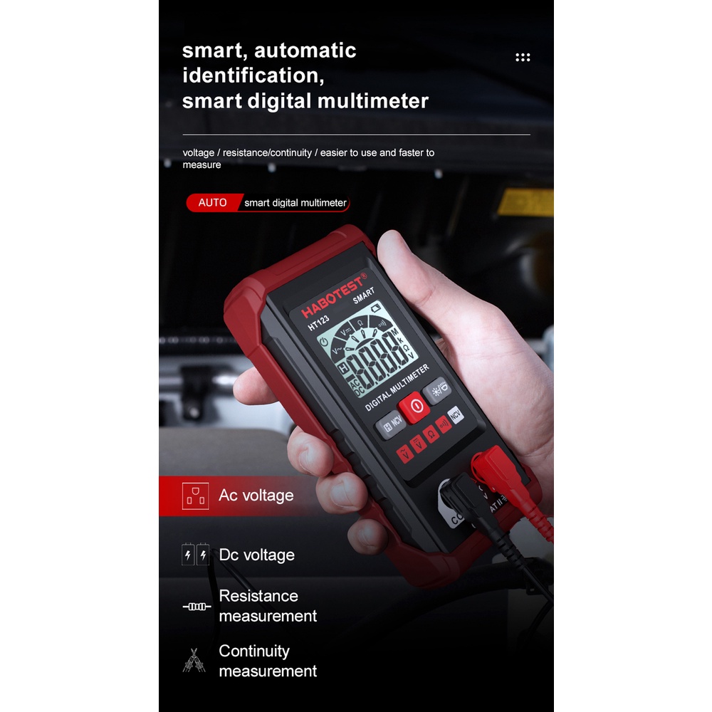 HABOTEST HT123 Smart Digital Multimeter AC/DC Voltage Resistance ...