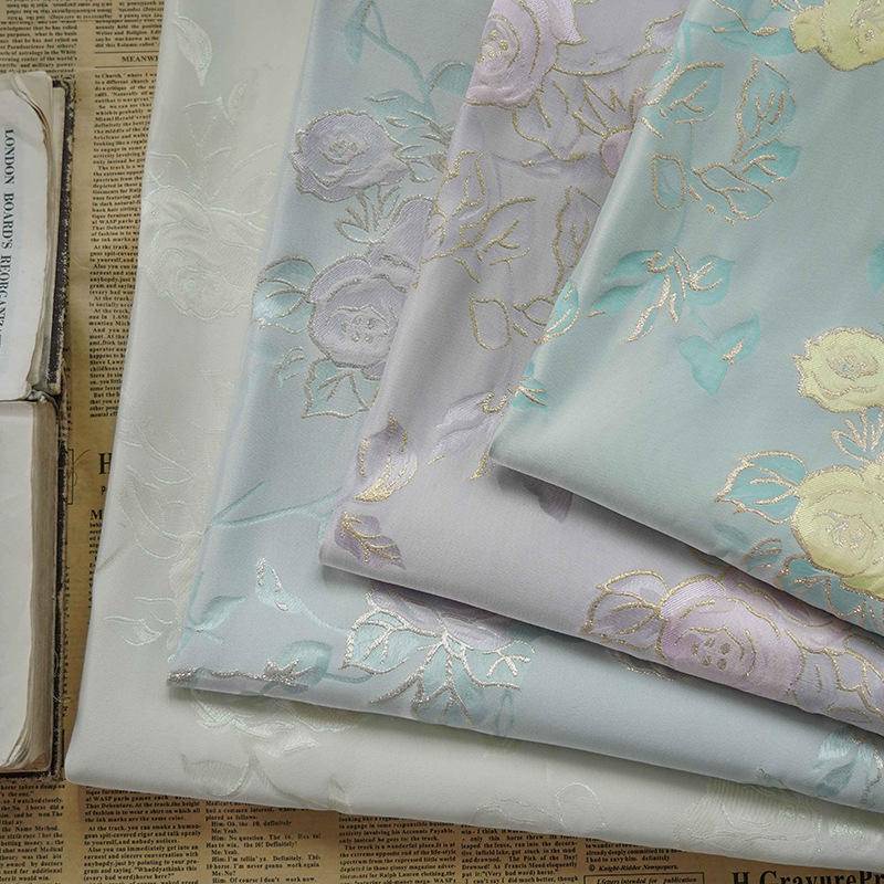 【1 Meter】Vintage Gold Silk Floral Fabric Floral Texture (4 Colours ...