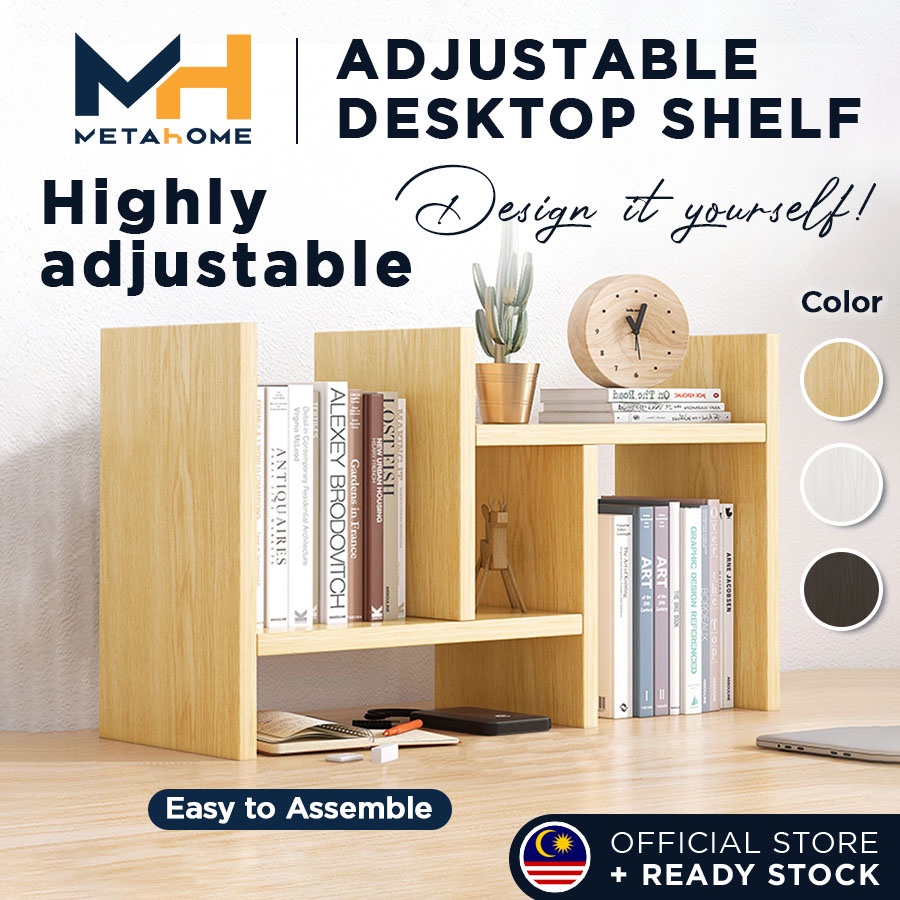 MetaHome Adjustable Desktop Shelf Book Rack Wooden Bookshelf Home ...