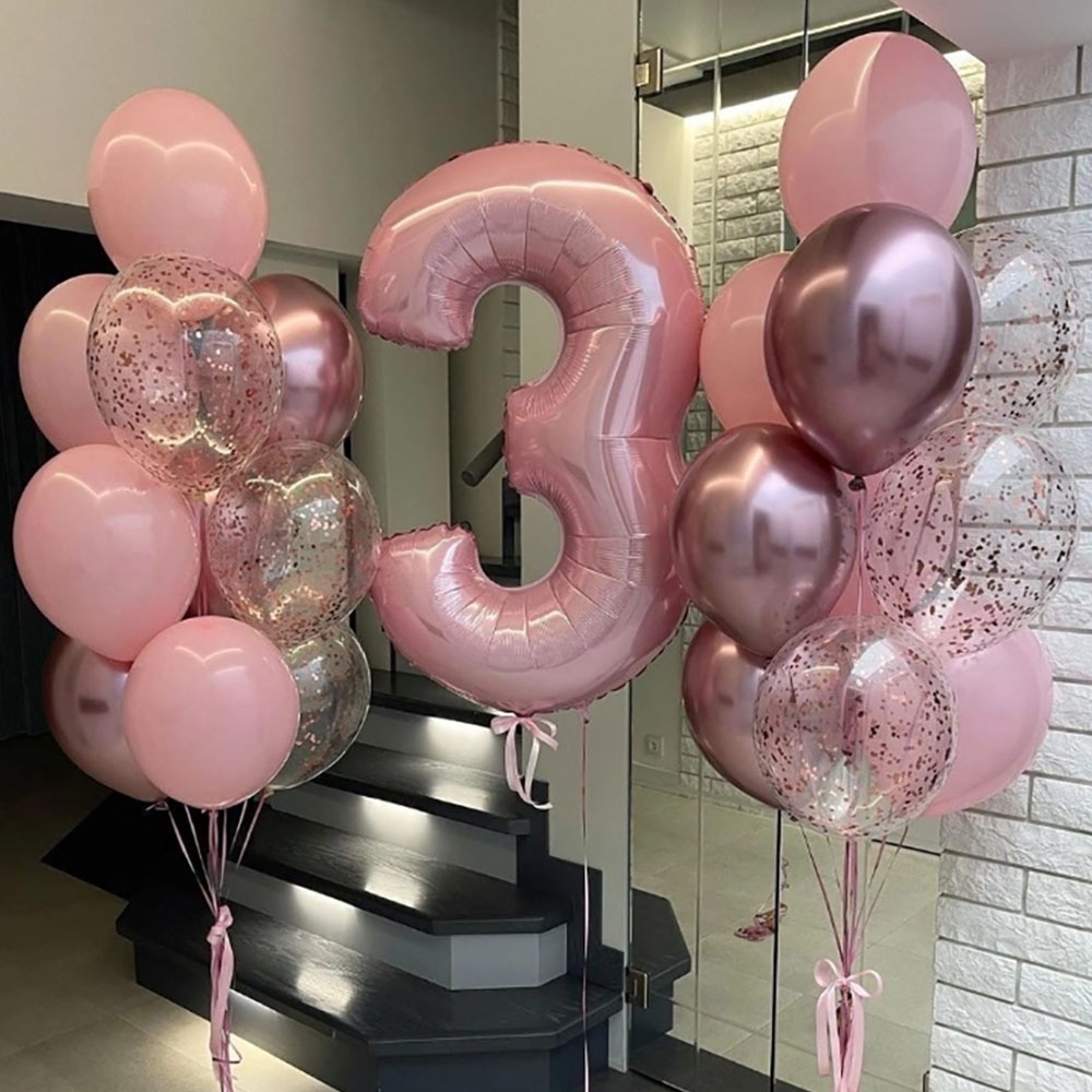22pcs/Set 40inch Baby Pink Color Number Digit Balloons Girls Birthday ...