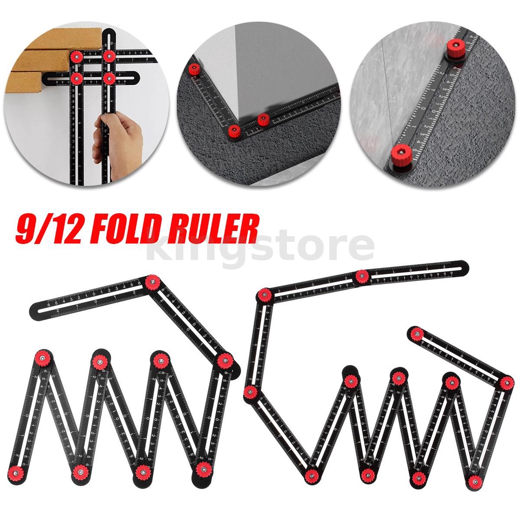 12/9 Fold Aluminium Alloy Angle Ruler Finder Measuring Ruler Perforated ...
