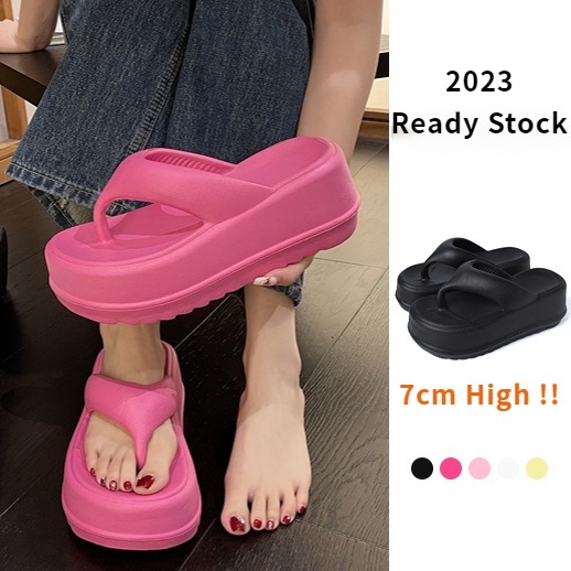 【size 34-40】7cm Bread Sandals Simple and Comfortable High Heels Anti ...
