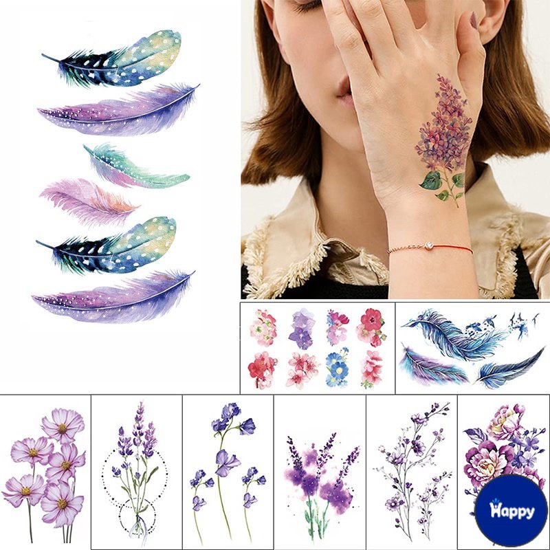 HS 3D Watercolor Flower Waterproof Tattoos Sticker /Water Transfer ...