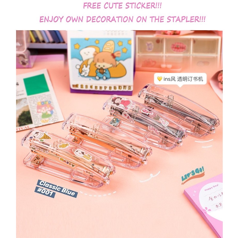 Classic Stapler With Rose Gold Transparent Colour FREE Cute Sticker ...