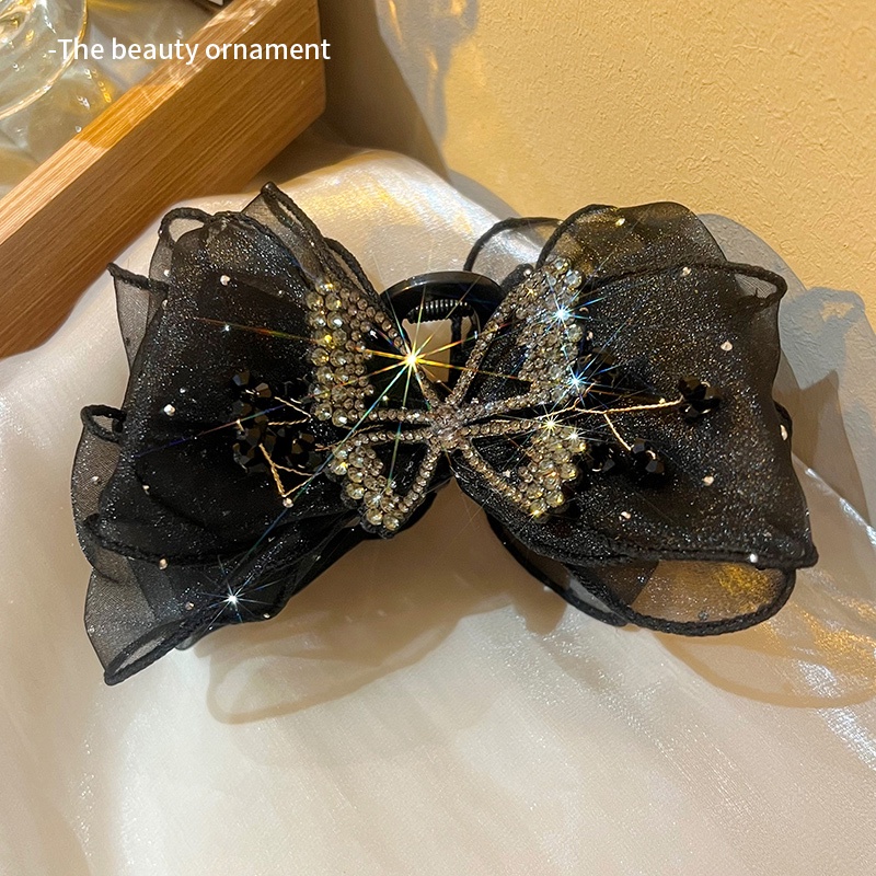Korean Fashion Diamond Butterfly Hair Clip Black Bow Hairpin for Women ...