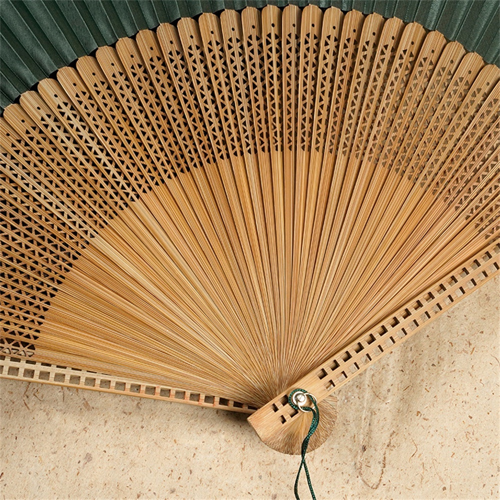 Single Sided Vintage Carved Bamboo Folding Fan Wedding Hand Fragrant Party Prop Fan Decor ...