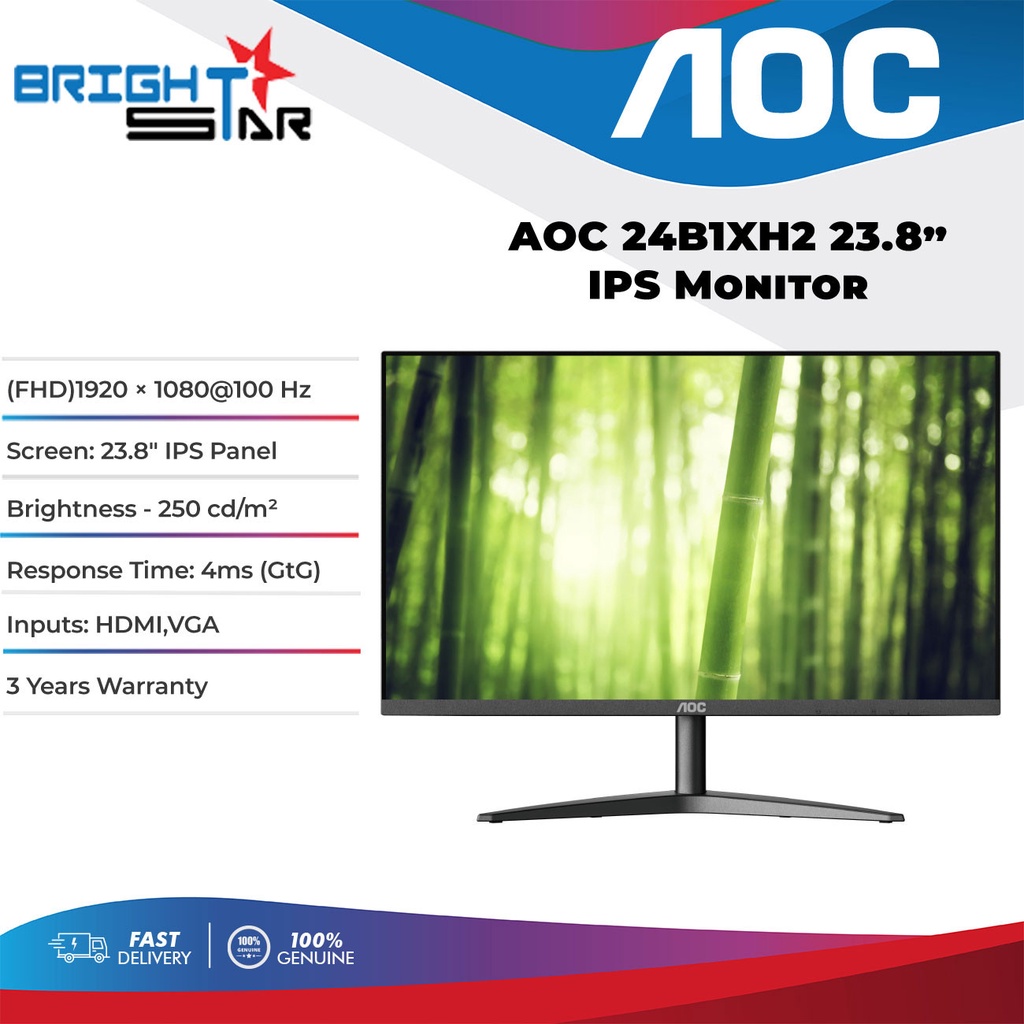AOC 24B1XH2 Monitor 23.8”/IPS Panel/4ms/Full HD 1920x1080/100Hz/VESA ...