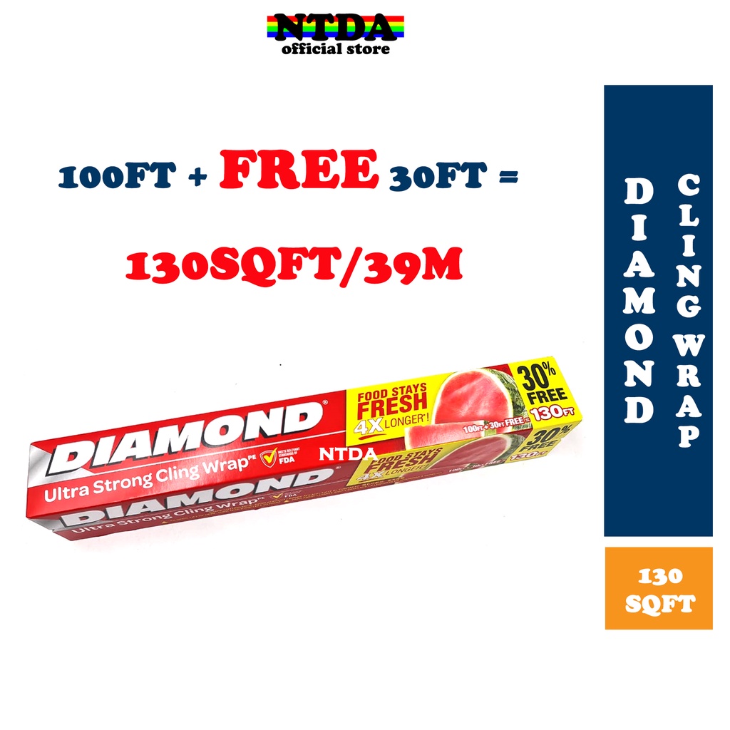 Diamond Ultra Strong Food Cling Wrap 100FT FREE 30%[30FT/9M] - 130FT ...