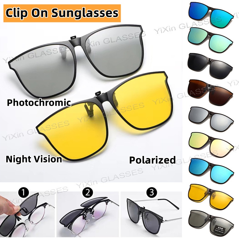 Polarized Clip On Sunglasses Women Men Photochromic Ultra light Car ...