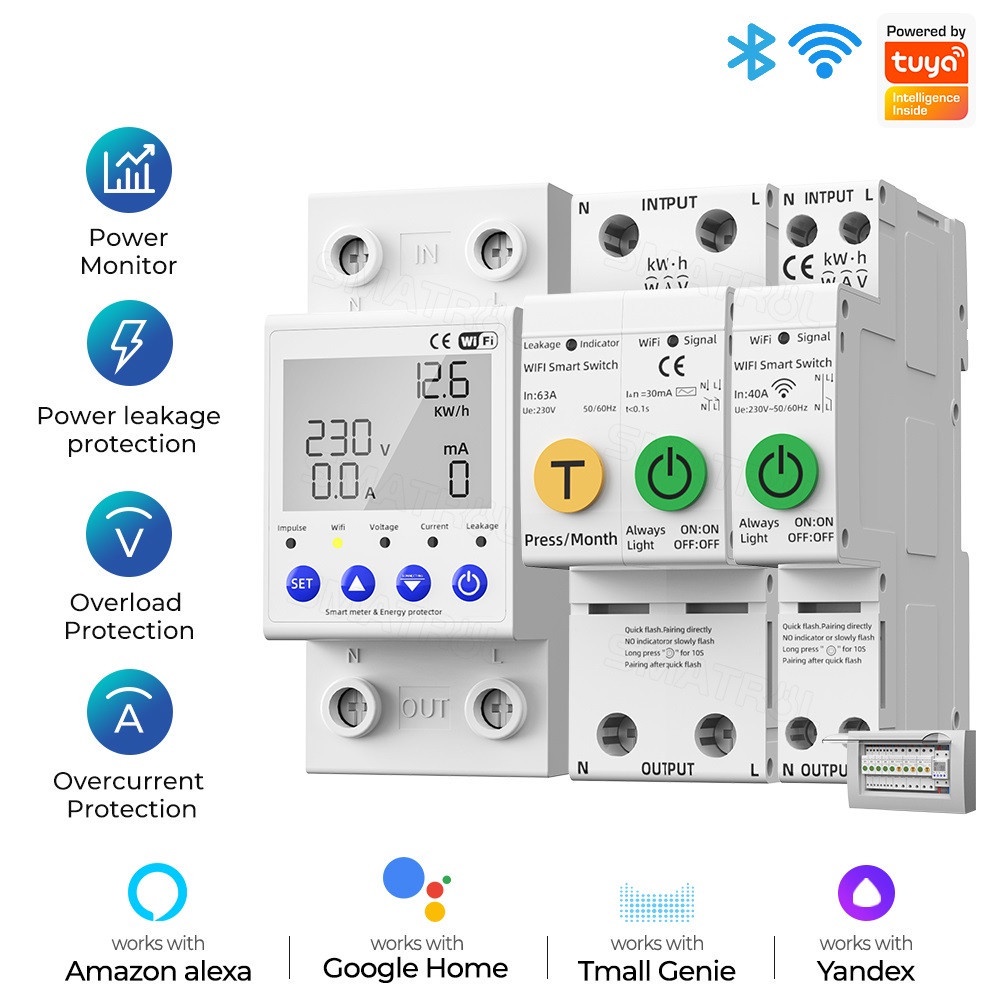 40/63A WIFI Smart Switch TUYA Energy Meter Kwh Metering Circuit Breaker ...