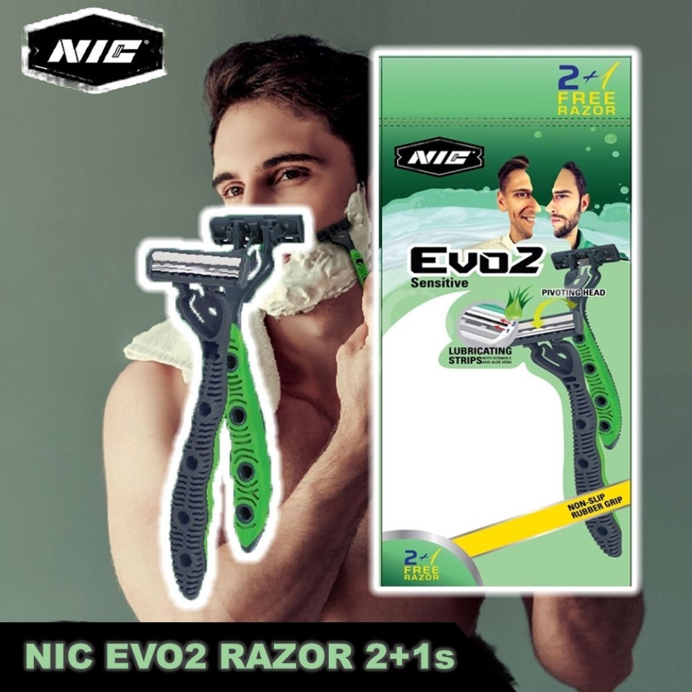 NIC Evo2 Razor Shaver Twins Blade Lubricate Strip Sharp Disposable ...