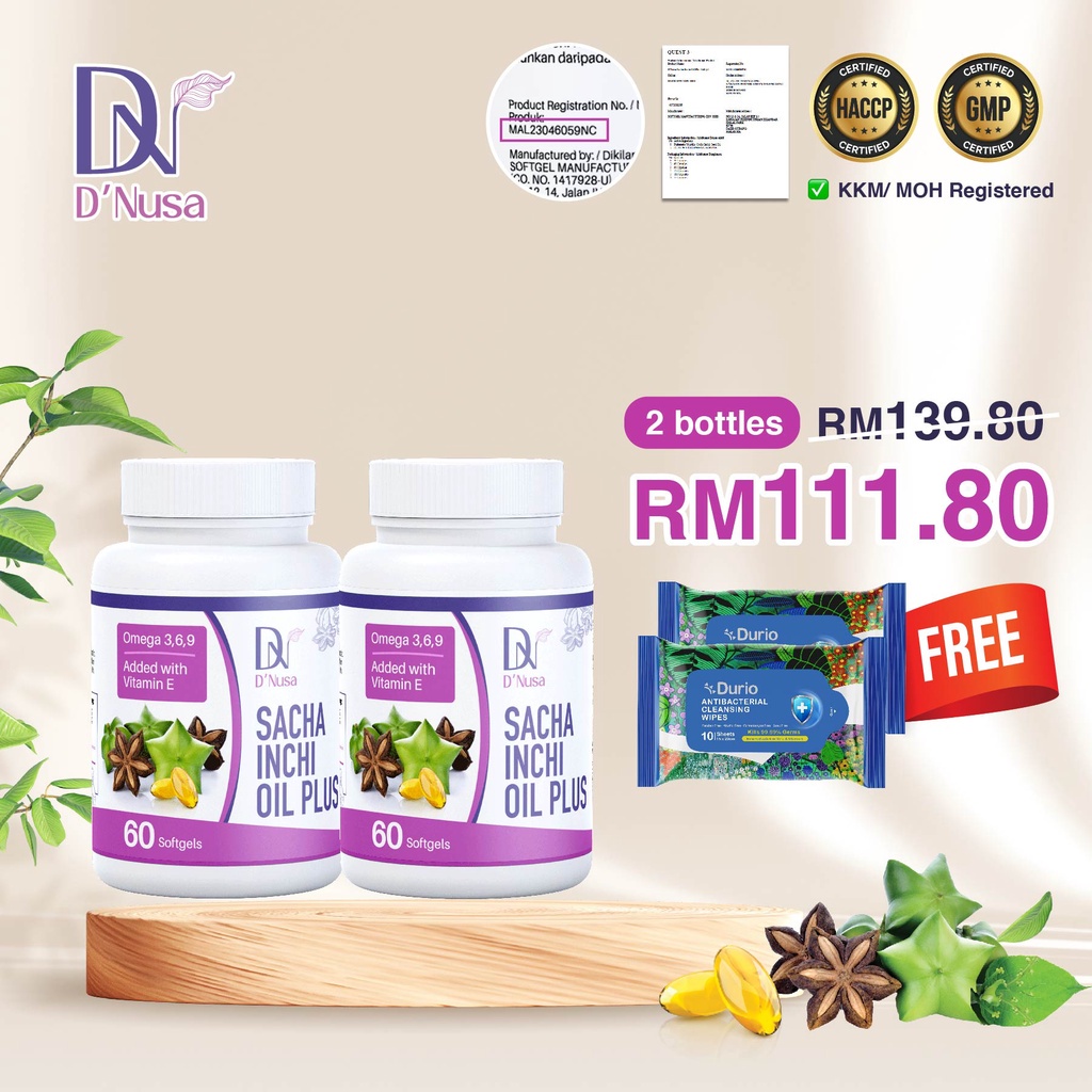 [PROMOSI] D'Nusa Sacha Inchi Oil Plus (2 Botol/60 Biji/Botol) | Shopee Malaysia
