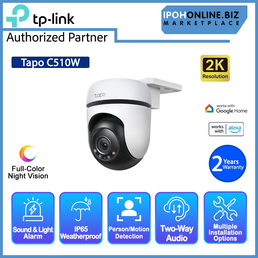 TP-Link Tapo C510W 2K 3MP Outdoor Full-Color Pan Tilt Security WiFi Weatherproof ONVIF CCTV ...