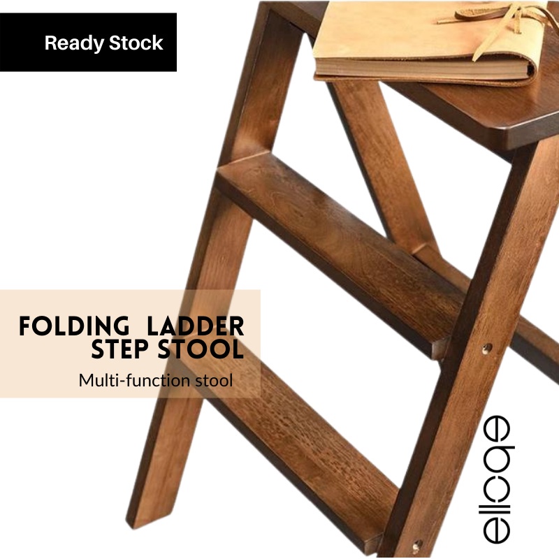 ELLOQE Montana Folding Ladder Step Stool Solid Wood Multi-function ...