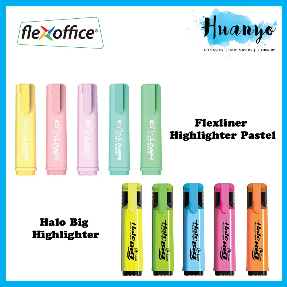 Flexoffice Pastel / Fluorescent Colour Highlighter Textliner Pen (Halo Big / Flexliner) [FO-HL02 ...