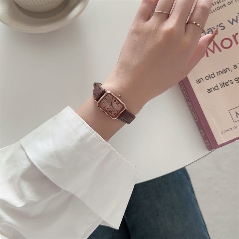 T Classy Square Watch Simple Niche Design Brown British Light Luxury ...