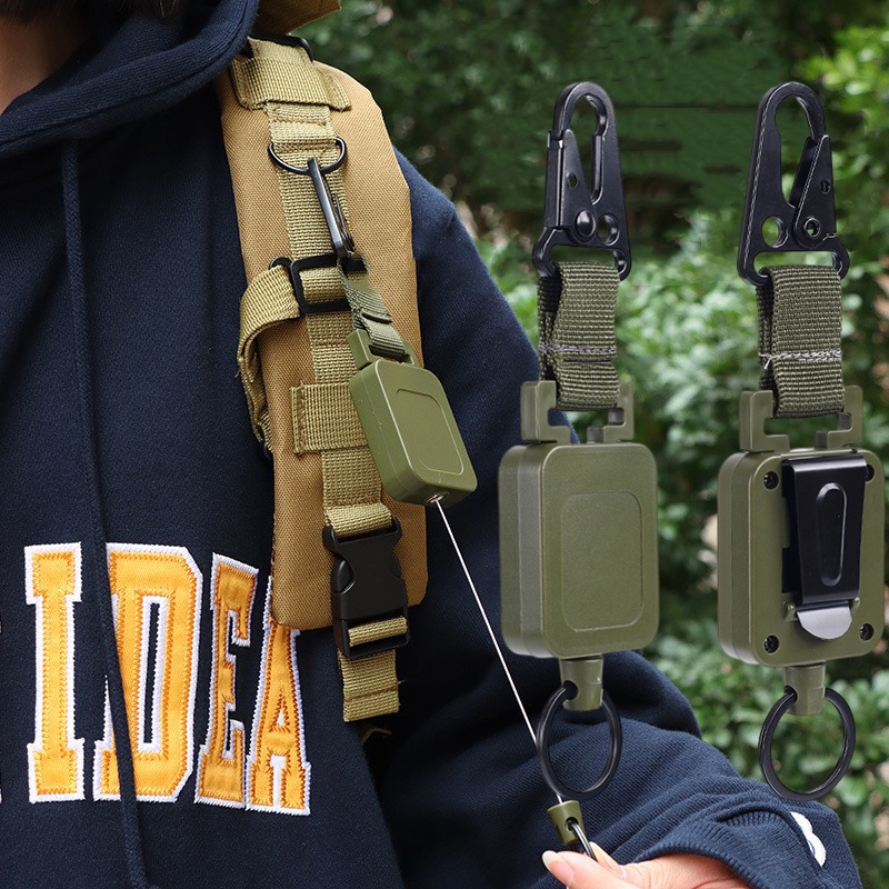 Outdoor Camping Carabiner Telescopic Steel Wire Rope Sporty Retractable ...