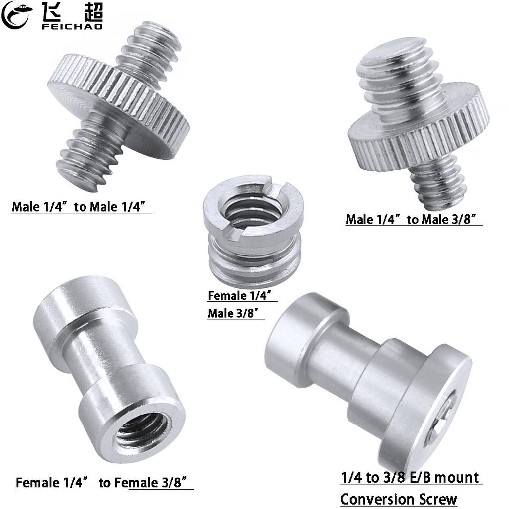 FEICHAO 5 in 1 Durable Male Female Screw Adapter 1/4" 3/8"Thread E/B ...