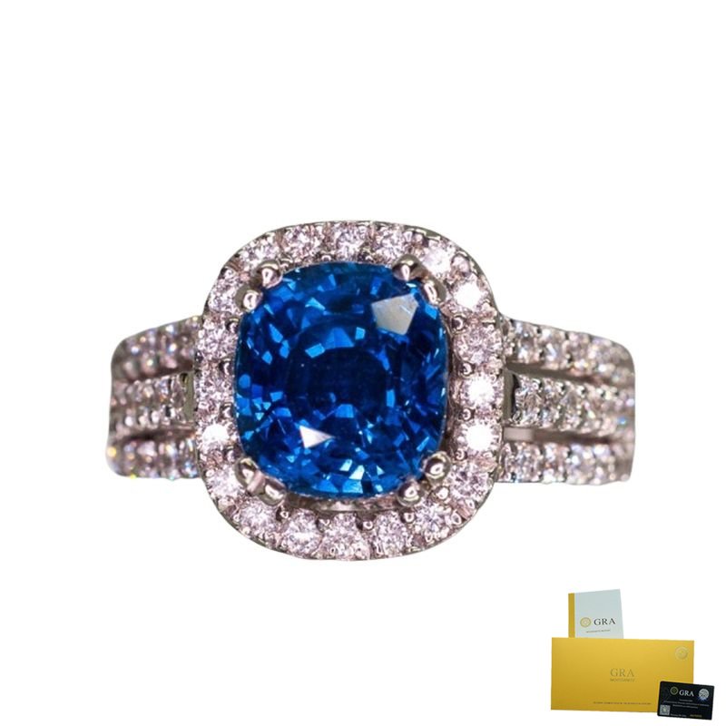 [with Gra Certificate] Fashion Square Blue Diamond Ring Sapphire Ring ...