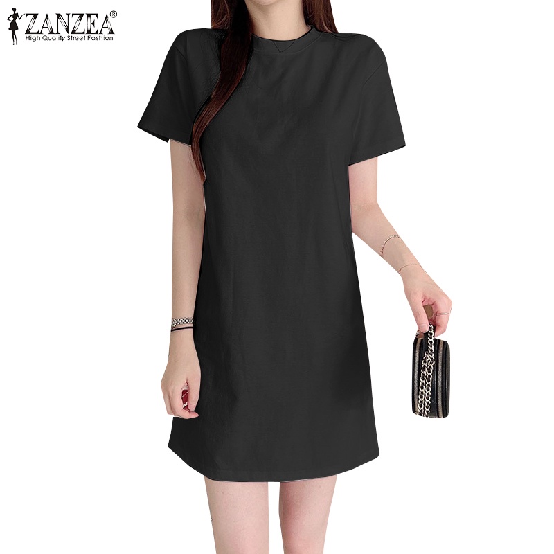 Zanzea Women Korean Daily Casual Short Sleeves Round Neck H Line