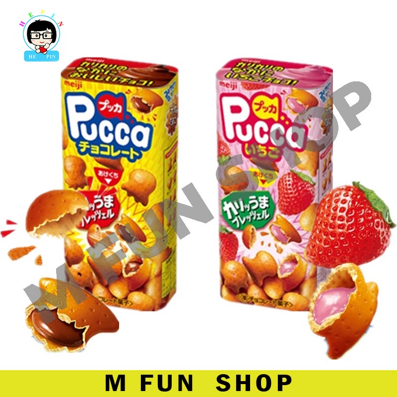 *Japan Snack* Meiji 39-43g Biscuits Pucca Chocolate / Strawberry ...