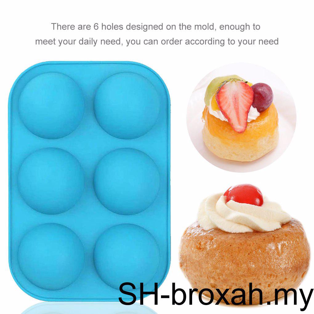6 Cavity 3D Half Ball Sphere Cake Silicone Chocolate Cookie Baking ...