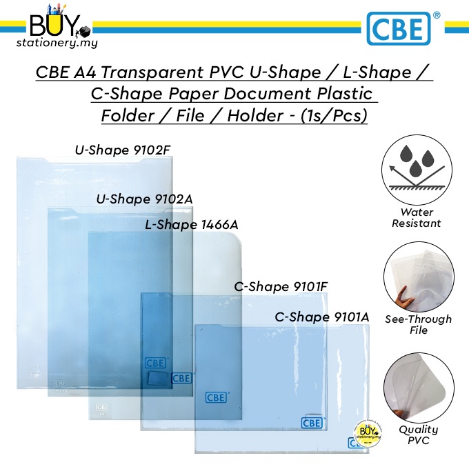 CBE A4 Transparent PVC File Clear Holder U / L / C Shape -(1s/Pcs) A4 Paper Organizer Document ...