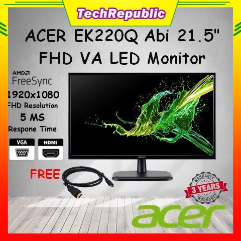 ACER 21.5" EK220Q Abi VA PANEL FHD 1920x1080 75Hz 5ms LED MONITOR ( VGA ...