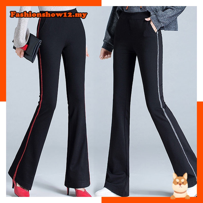 Free Shipping Bootcut Women Long Pants Vintage Black Straight Cut High ...