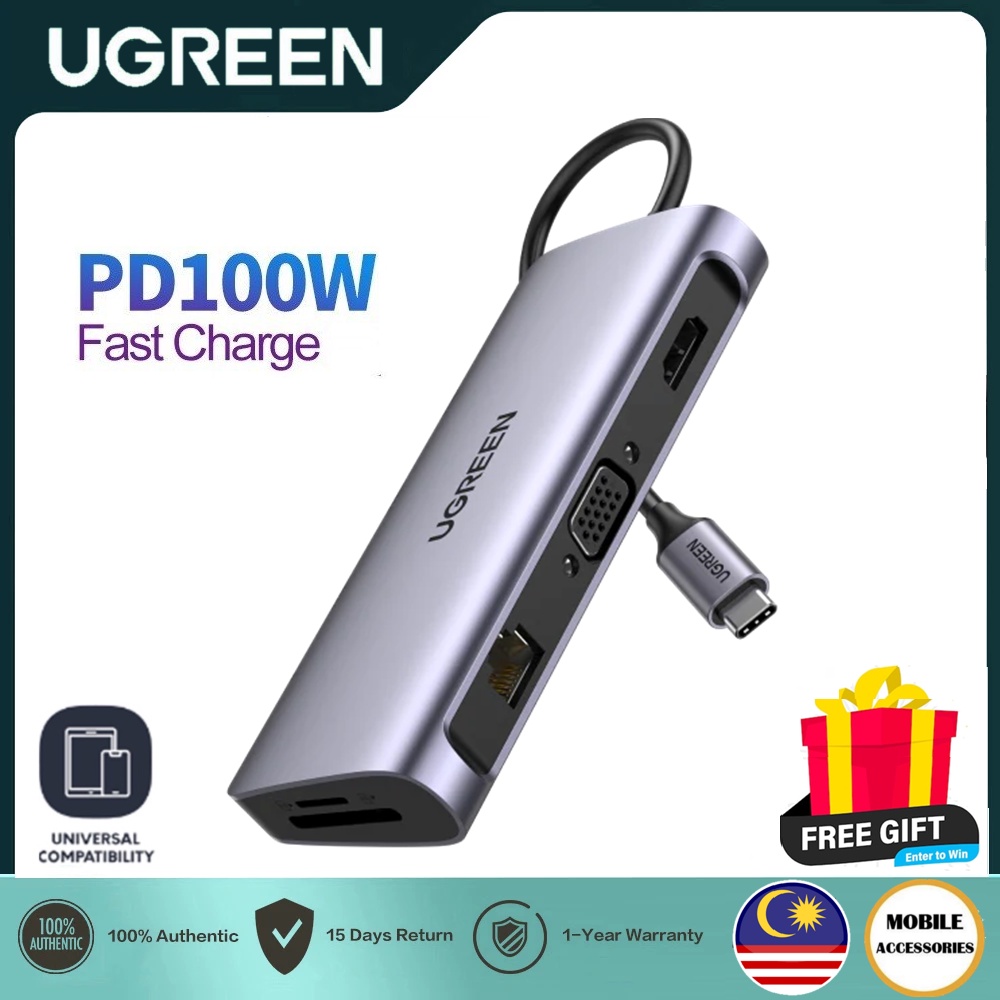 UGREEN 80133 USB C Hub 10 in 1 Type C Hub with Ethernet 4K USB C to HDMI VGA PD 3 USB 3.0 3.5mm ...