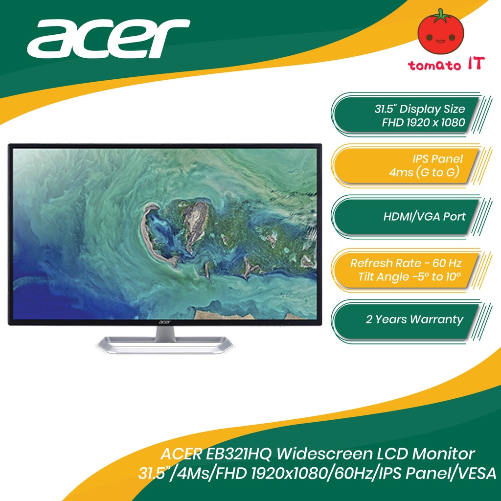 ACER EB321HQ 32" Widescreen Monitor - 31.5" IPS Panel/Full HD 1920x1080 ...