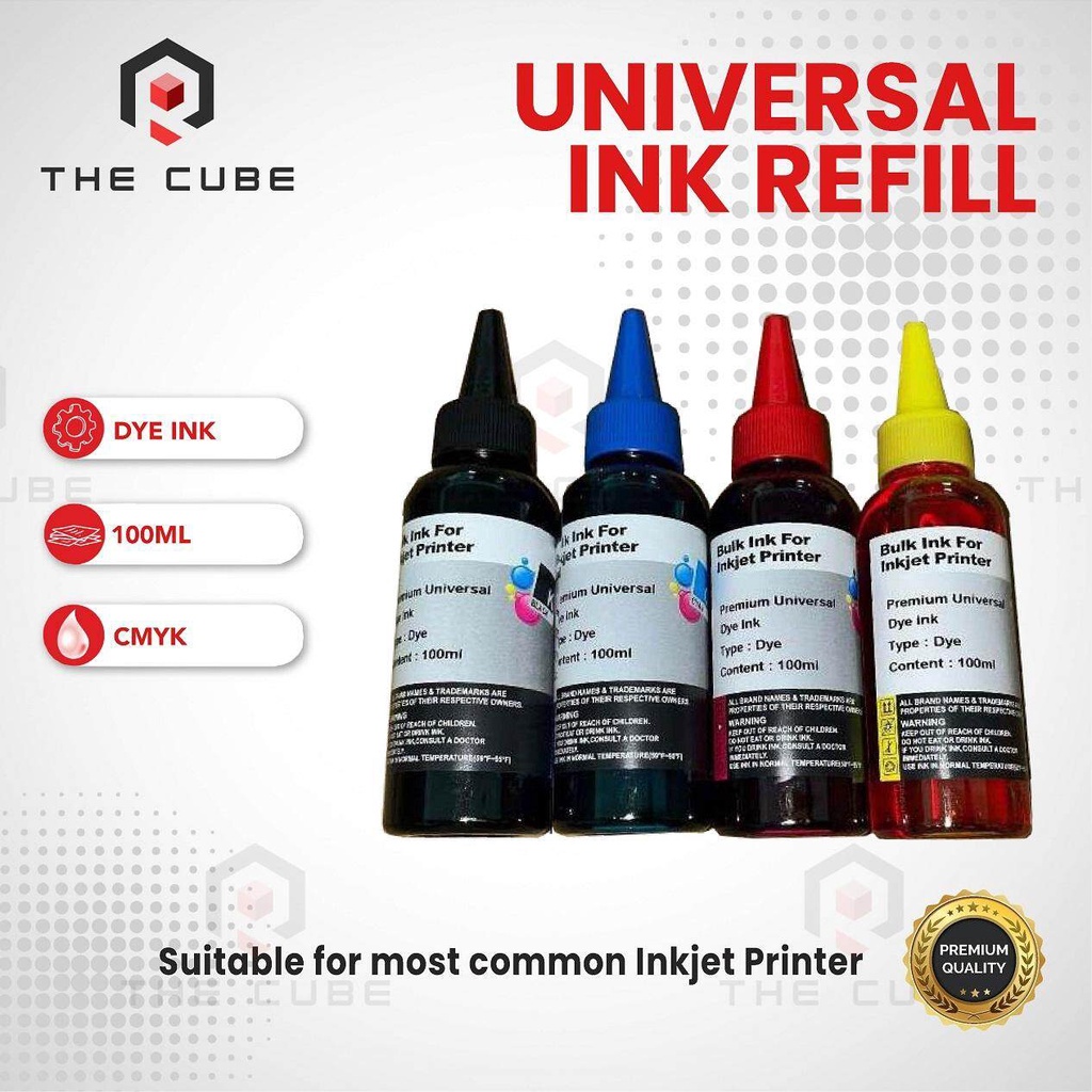 Universal Inkjet Printer Refill Ink 100ml Black Cyan Magenta Yellow for ...
