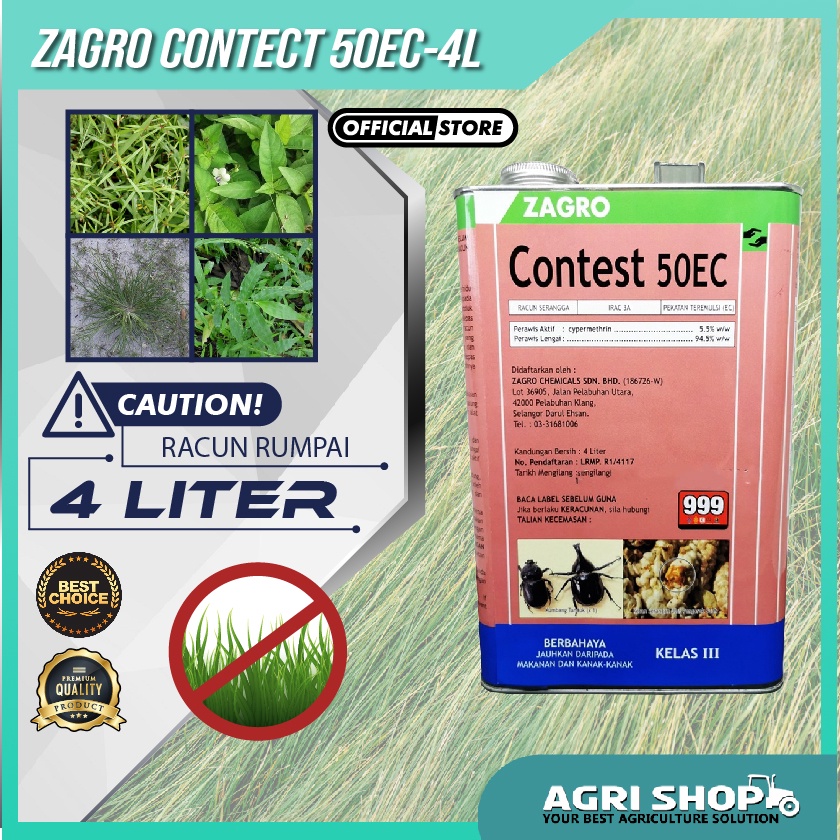 Agrishop 4 Liter Zagro Contest 50EC Cypermethrin 5.5% Zagro Racun Ulat ...