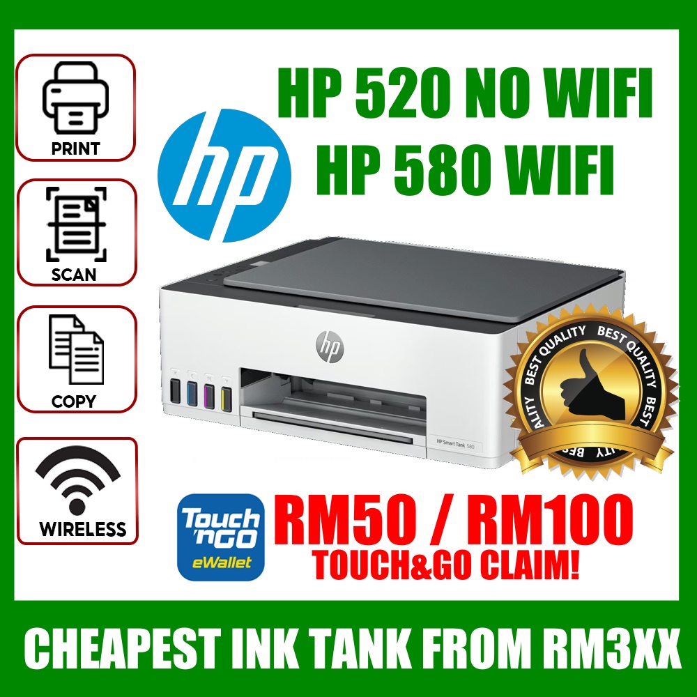 HP 580 / HP 520 PRINTER Smart Tank 520/580 All-in-One Printer LIKE ...