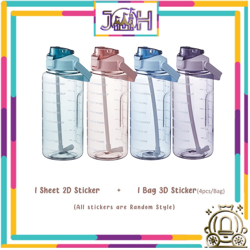 2000ml Reminder water bottle with straw scale big bottle 2Liter gym bottle sport water bottles ...