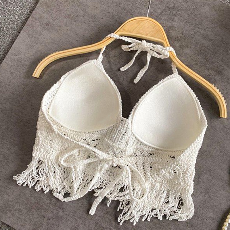 Women Beach Crop Tops Hollow Cover-Ups Perspective Tassel Sexy ...