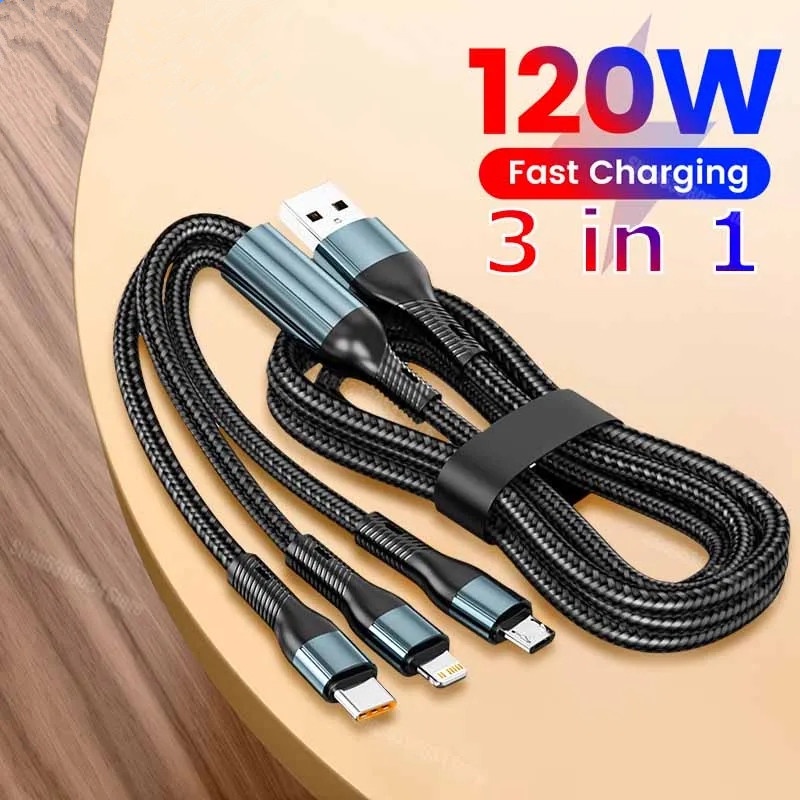 120W USB C 3 in 1 Charging Cord Micro USB Type-c Multiple Mobile Phone ...