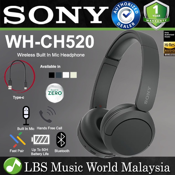 Sony WH-CH520 Wireless Bluetooth Headphone with Built In Microphone (WH ...