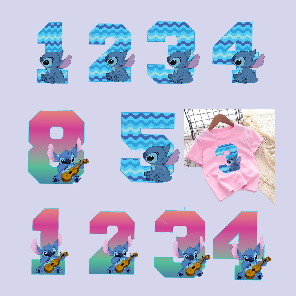 Disney Stitch Birthday Number Patches Hot Transfer Clothes Sticker ...