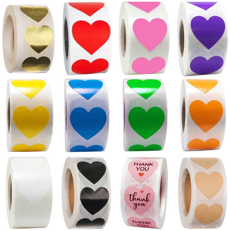 500pcs heart-shaped stickers,gold, red, green, blue, yellow, pink ...