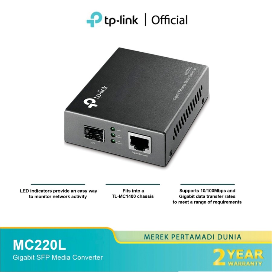 Tp-link MC220L Gigabit SFP Media Converter Official Guarantee 10/100 ...