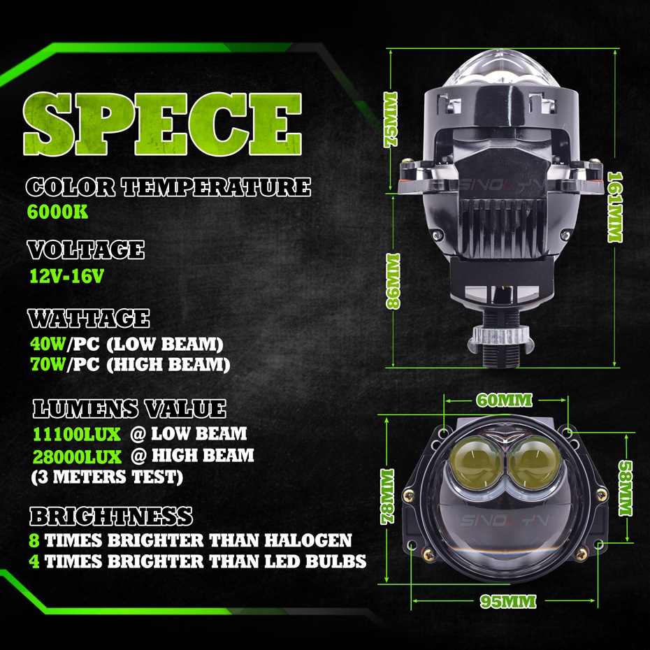 3" 140W Double Hyperboloid Bi LED Projector Headlamp Lens Hella 3R G5 ...