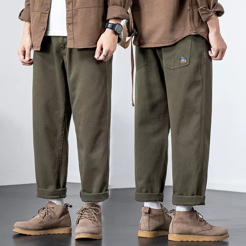 Cotton Slack Pants Men Korean Loose Straight Cutt Plus Size Casual Long ...