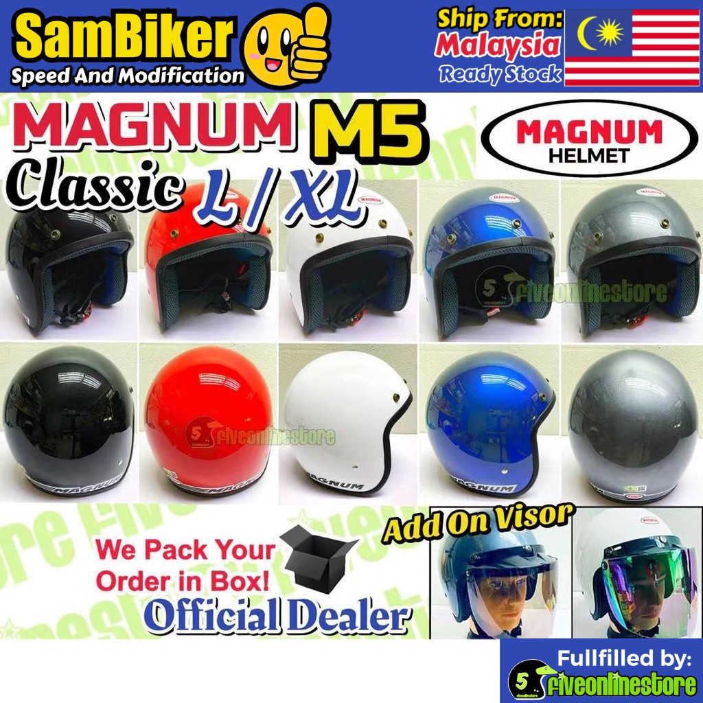 Magnum Helmet M5 Classic Topi Keledar Motorsikal L XL 3 Button ORIGINAL ...