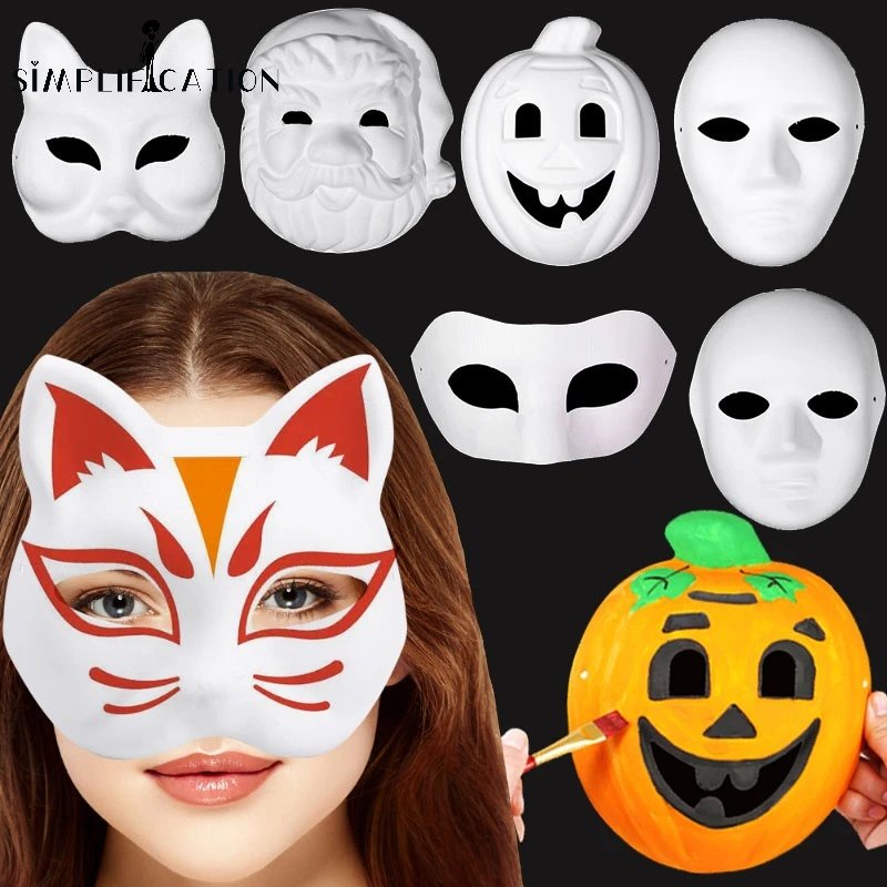 DIY Hand-Painted Full Face Masks/ Halloween Party Cosplay Cat Fox Prop ...
